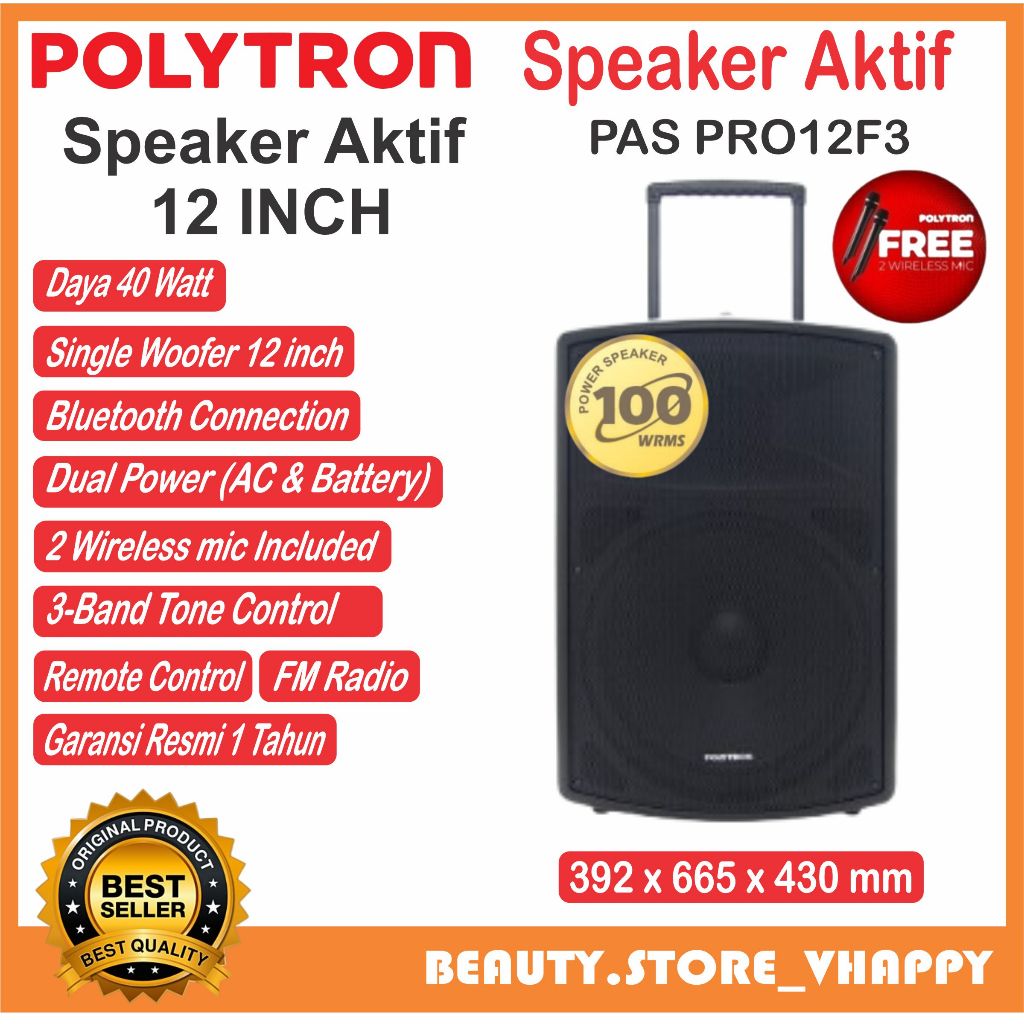 Jual Speaker Aktif Polytron Portable Bluetooth PAS PRO12F3 Karaoke - FM ...