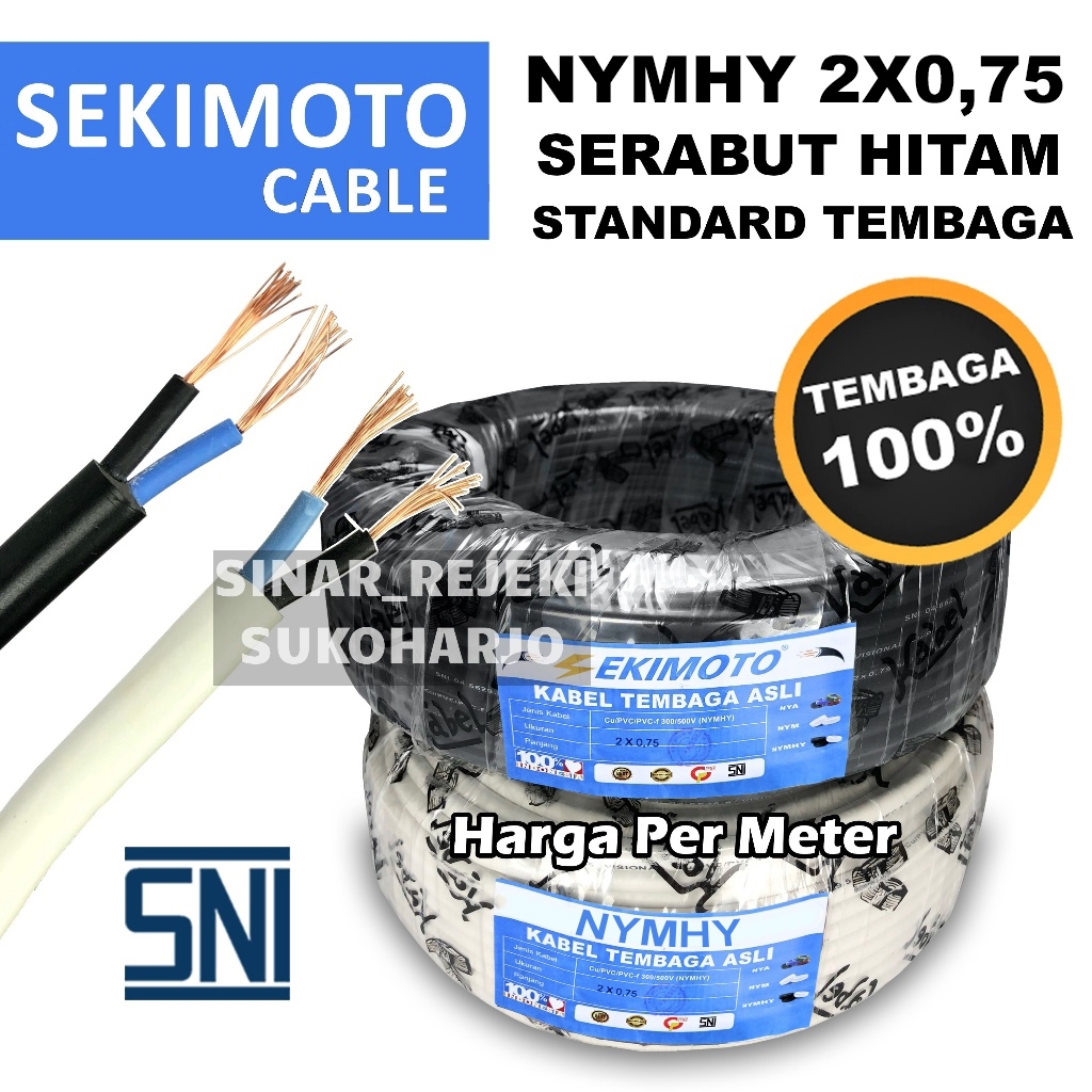 Jual SEKIMOTO Kabel Listrik NYYHY 2x0,75 NYMHY SNI Serabut Kabel Hitam Putih Tembaga Asli per ...