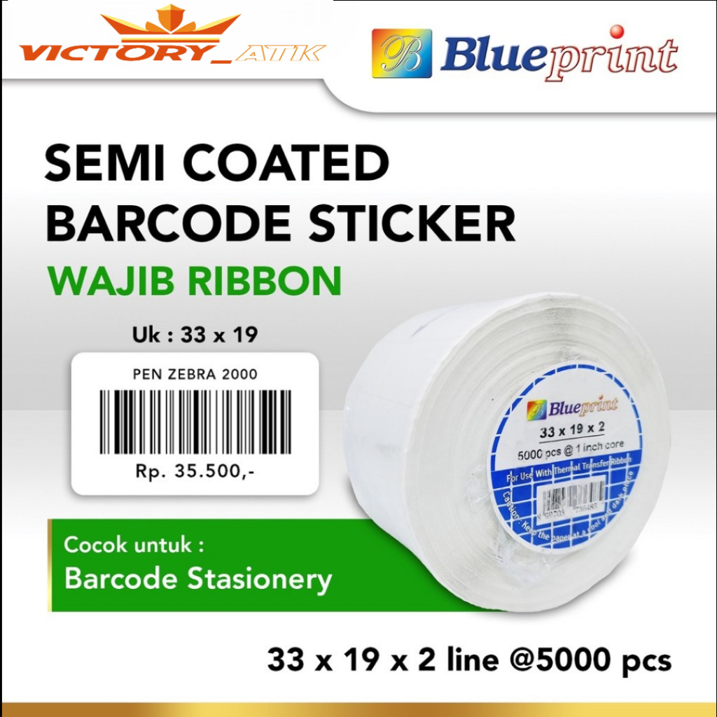 Jual Sticker Barcode Semicoated 33x19 mm 2 Line BLUEPRINT Stiker Label ...