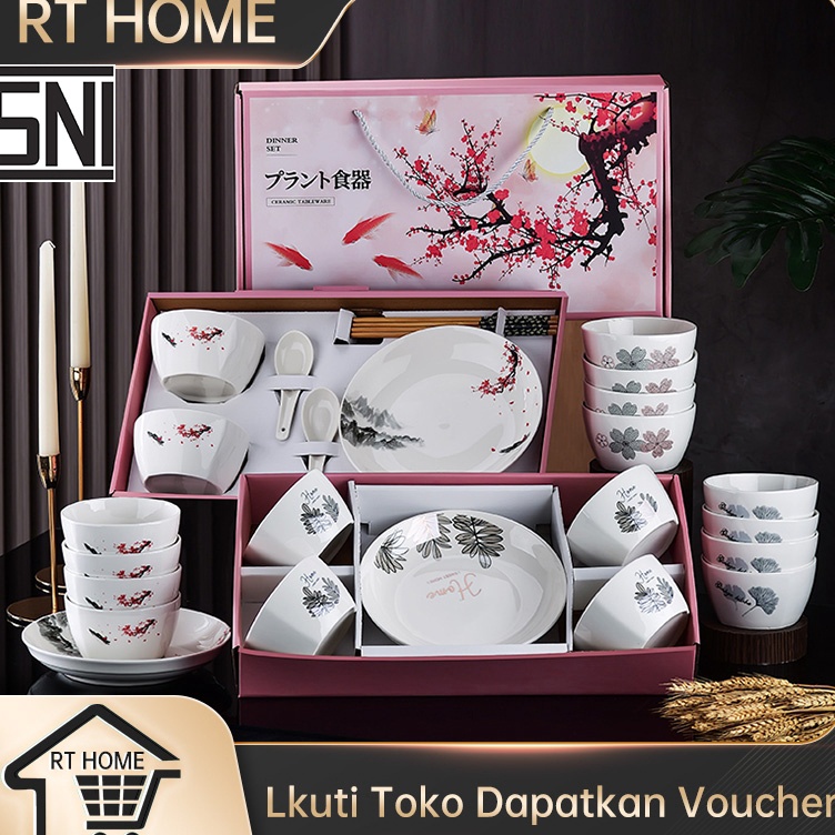 Jual Best Now RT HOME Set mangkok dan piring souvenir porselen biru ...