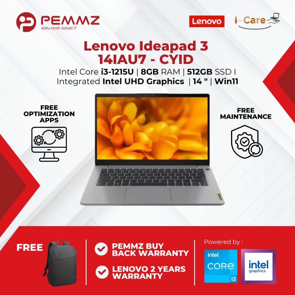 Jual LENOVO IDEAPAD 3 CYID I3-1215U 14" 8GB 512GB Intel UHD W11+OHS21 ...
