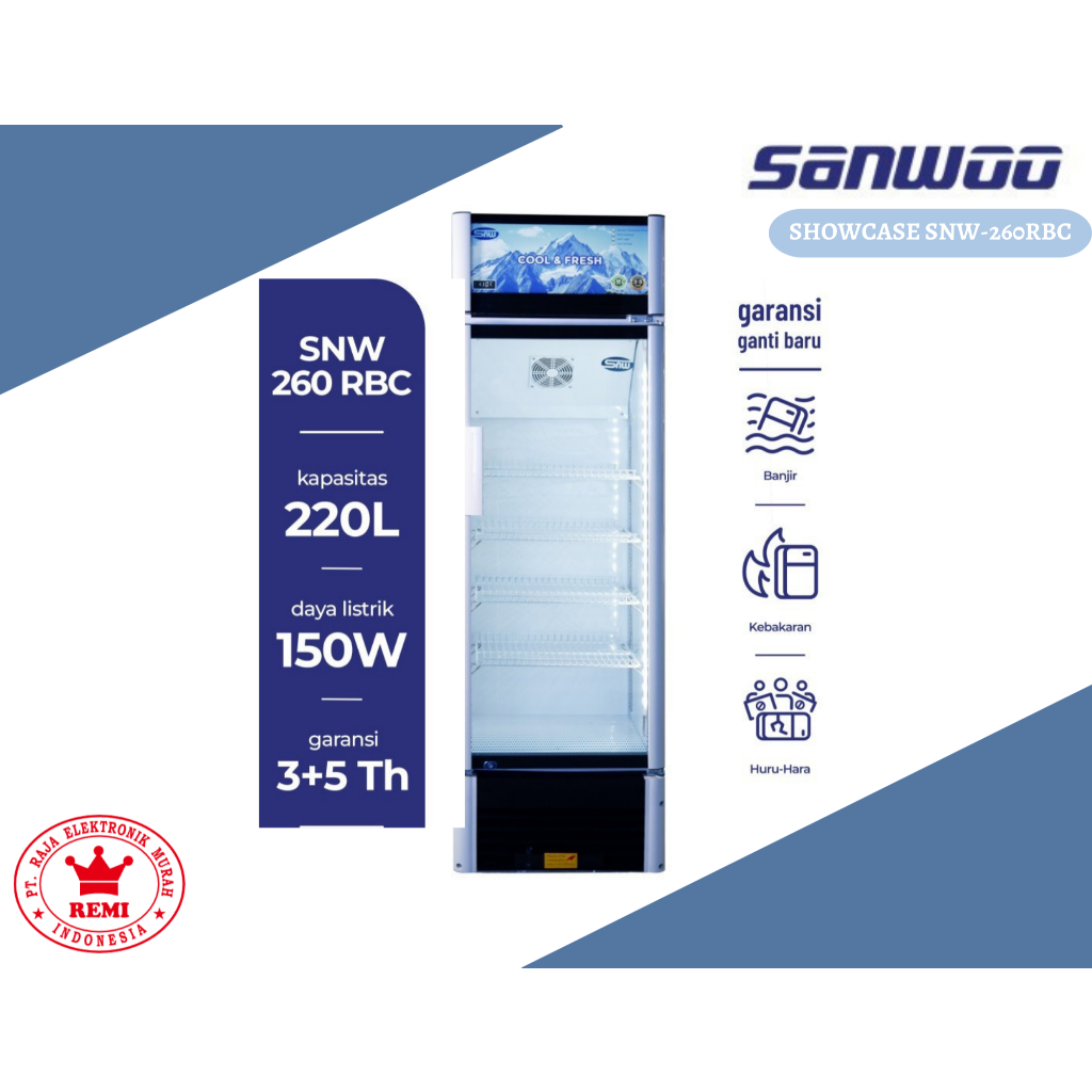 Jual Showcase Sanwoo SNW-260RBC 4 Rak 260 Liter | Shopee Indonesia