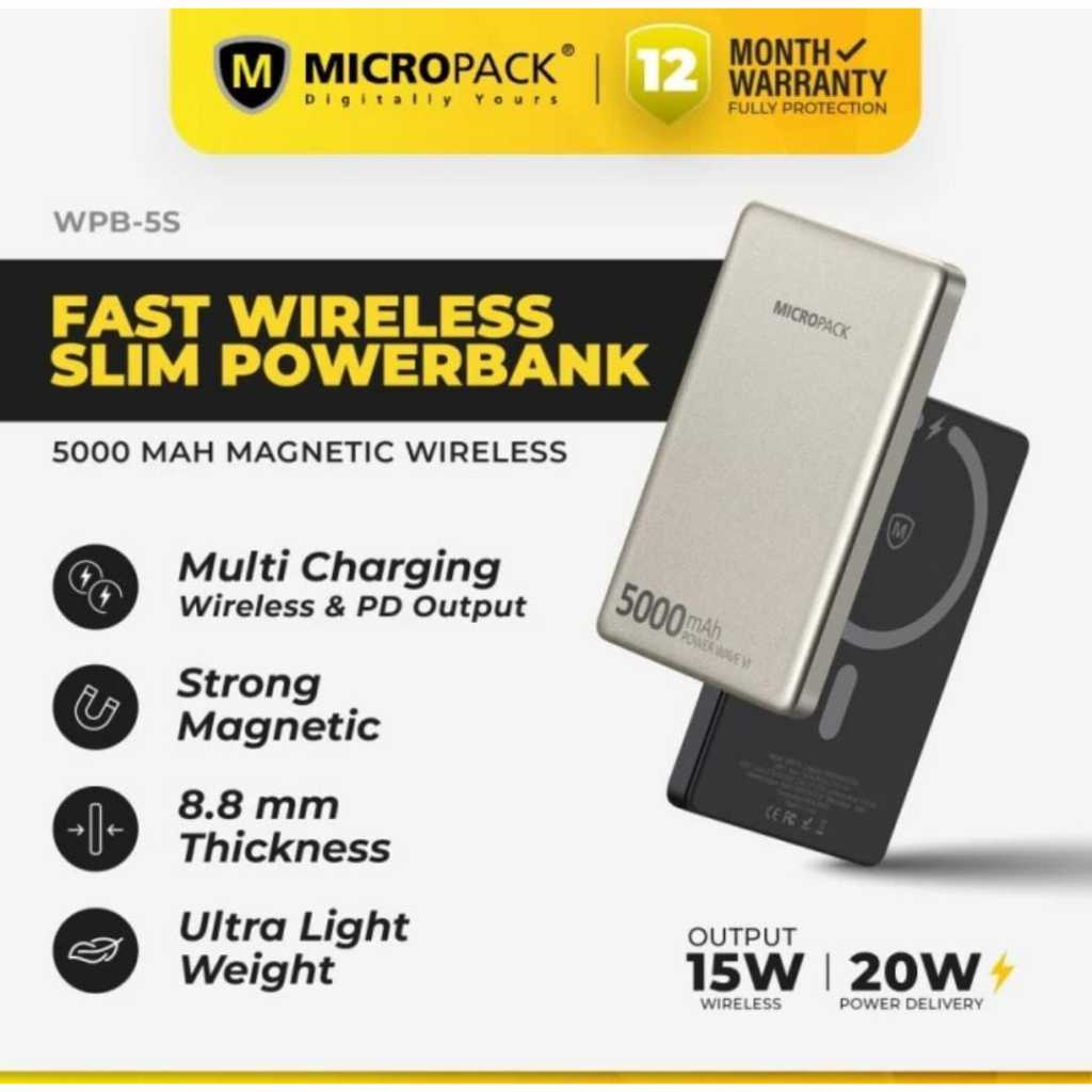 Jual MICROPACK WIRELESS POWER BANK MAGNETIC 5000 MAH SLIM - POWER WAVE ...