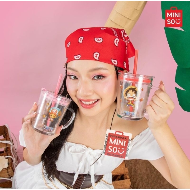 Jual MINISO x ONEPIECE 🆕 Botol Minum / Gelas Kaca + Sedotan (400ml ...