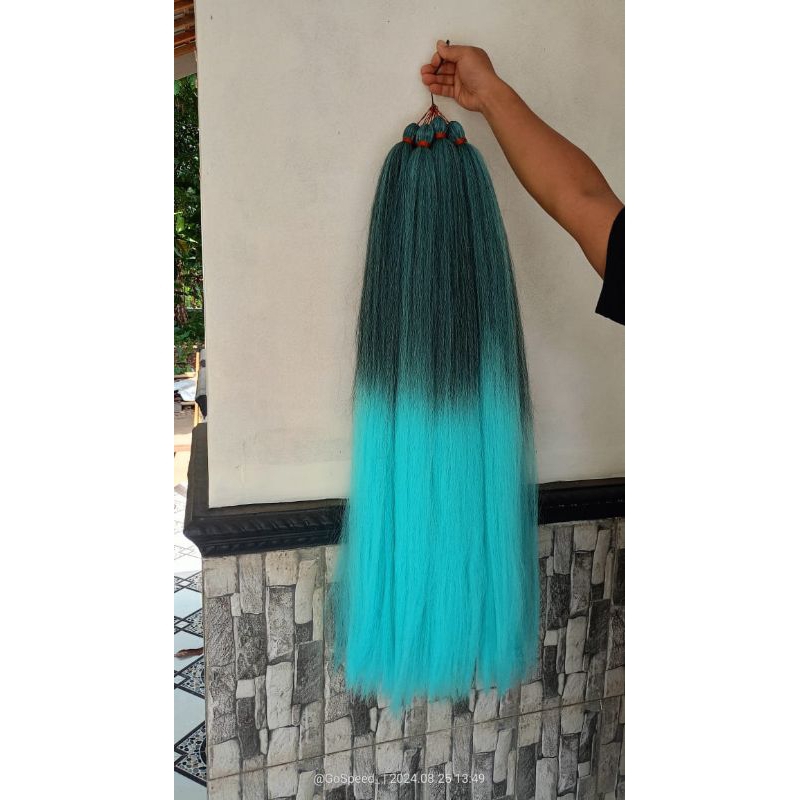 Jual RAMBUT CEMARA OMBRE MIX 2 WARNA biru menyala panjang 75 cm ...