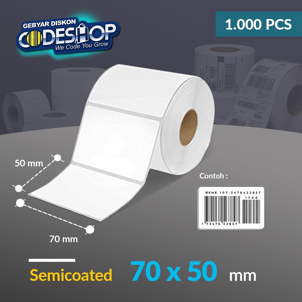 Jual Codeshop Kertas Label Semicoated 70x50 / 70 x 50 mm / 70x50mm 1 Line Stiker Printer Barcode ...