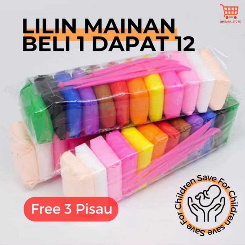 Jual Clay Mainan Anak Isi 12 Pcs Polymer Magic Plastisin Lilin Warna ...