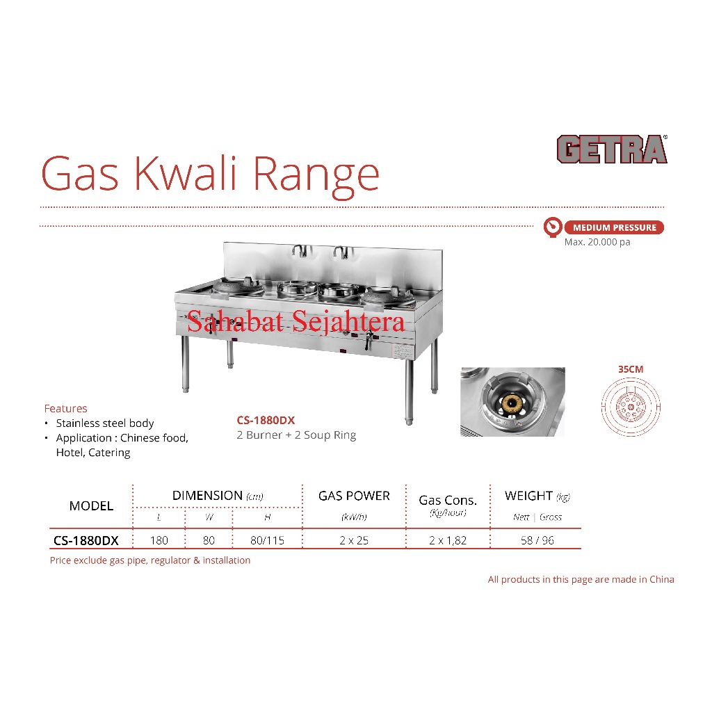Jual GETRA Gas Kwali Range CS-1880DX Kompor Gas 2 Burner | Shopee Indonesia