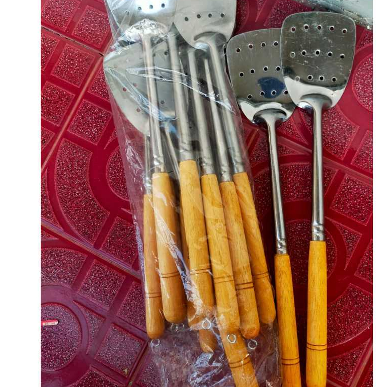Jual Sutil Kayu PERDANA Lubang / Sutil Stainless Gagang Kayu / Spatula ...