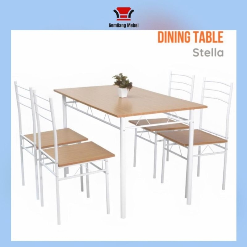 Jual Meja Makan Stella | Dining Table | Meja makan minimalis 4 kursi | Shopee Indonesia