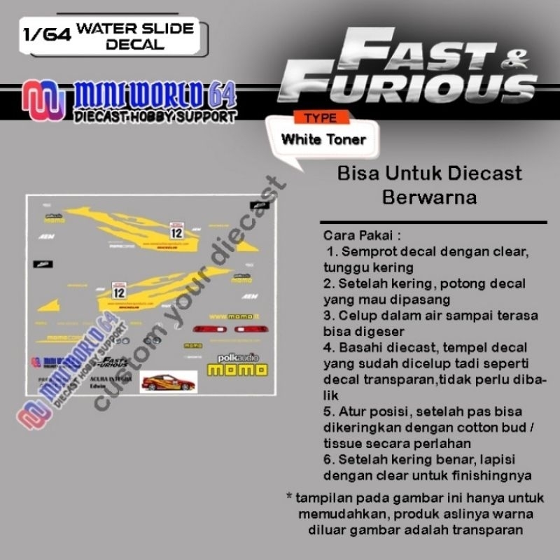 Jual Decal White Toner Hotwheels Fast Furious Edwin Integra Momo | Shopee Indonesia