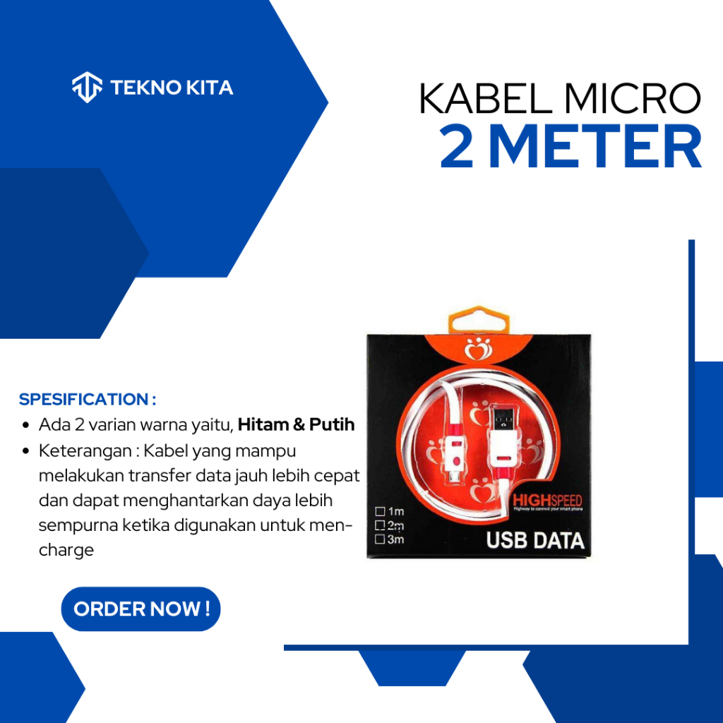 Jual Kabel Data Micro Panjang 2 Meter High Speed Kabel Data Micro Usb