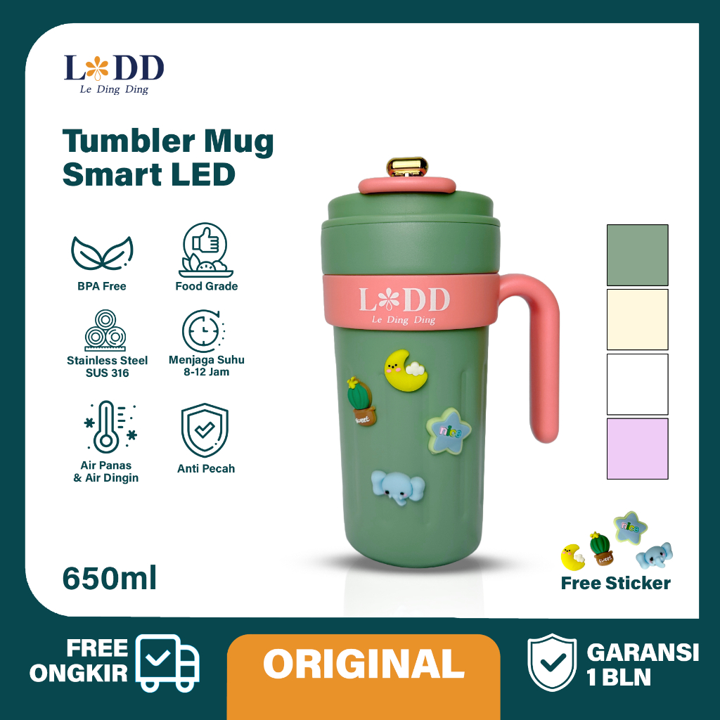 Jual Le Ding Ding-Botol Minum Tumbler Aesthetic Smart LED Stainless Steel SUS 316 Vacuum ...