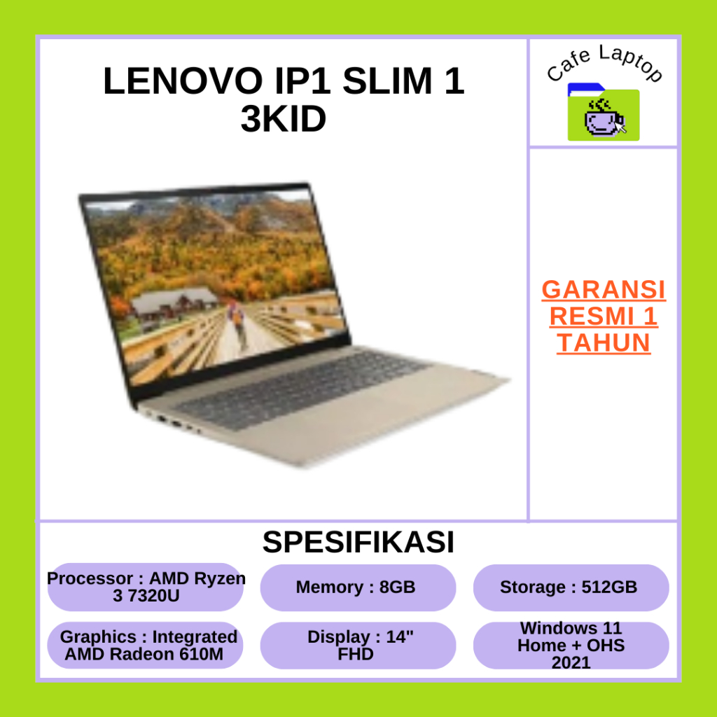 Jual Lenovo IP1 Slim 1 3KID 3NID AMD R3 7320U RAM 8GB 512GB SSD 14 inch ...