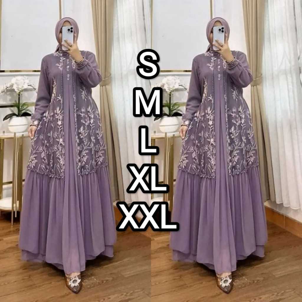 Jual Gamis Brukat Tille Mewah Elegan Terbaru Premium Ceruty Babydoll Dress Brokat Kondangan ...