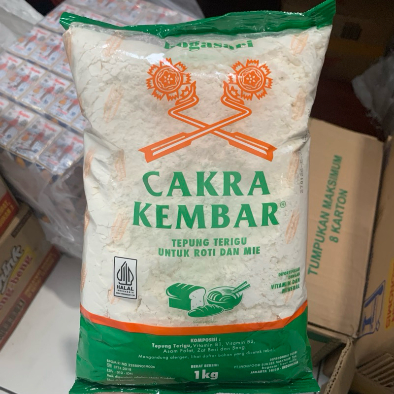 Jual Tepung Terigu Cakra Kembar Bogasari 1kg Protein Tinggi | Shopee ...