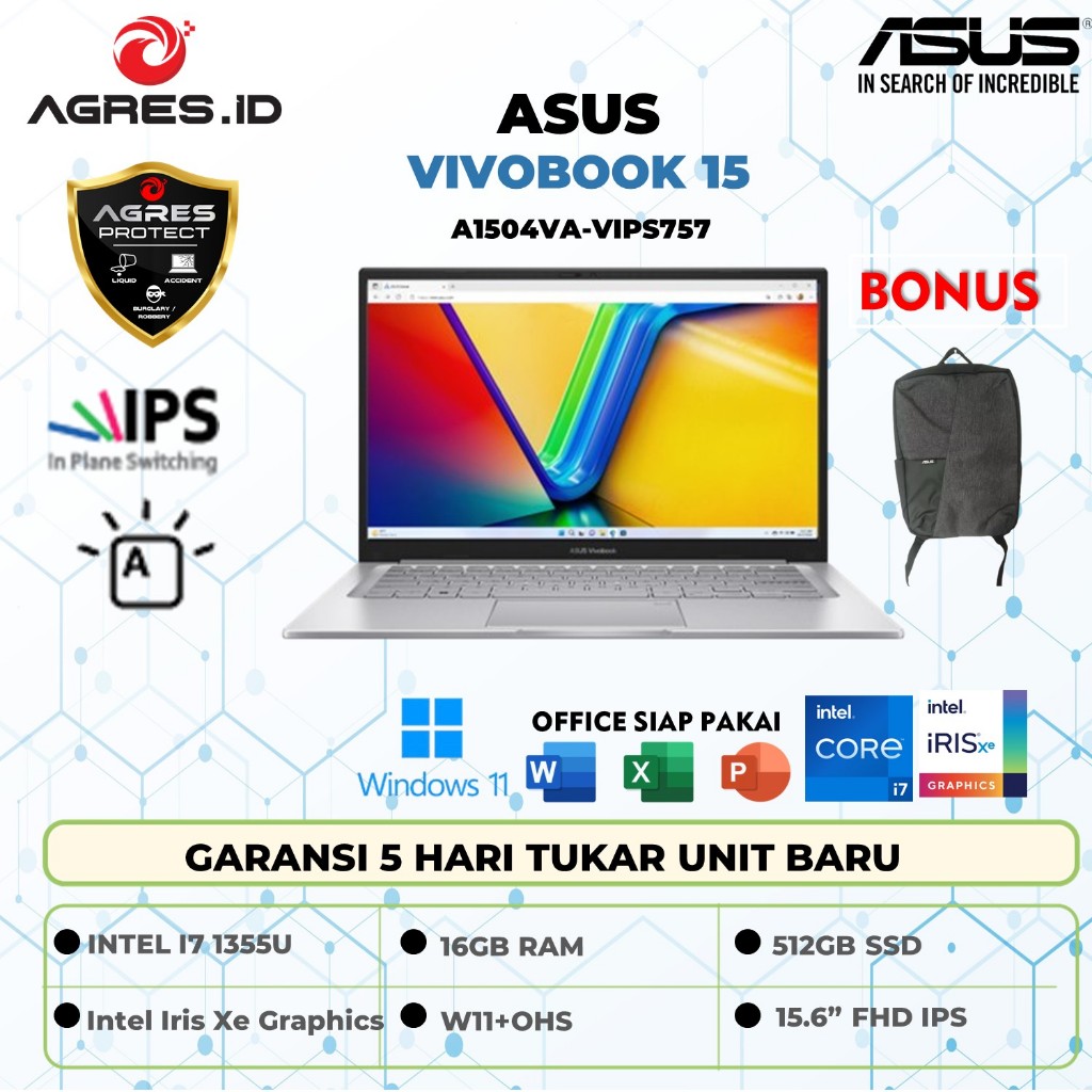 Jual ASUS VIVOBOOK 15 A1504VA I7 1355 16GB 1TB W11+OHS 15.6FHD VIPS FP ...
