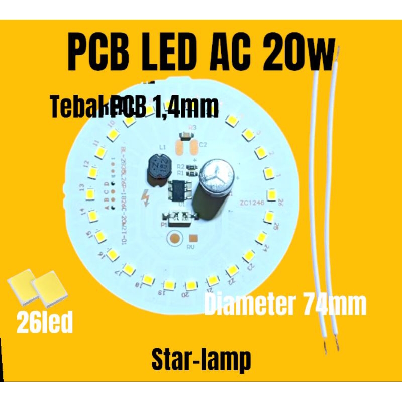 Jual PCB LED AC 20W DM 7,4 CM tebal PCB 1,4mm | Shopee Indonesia