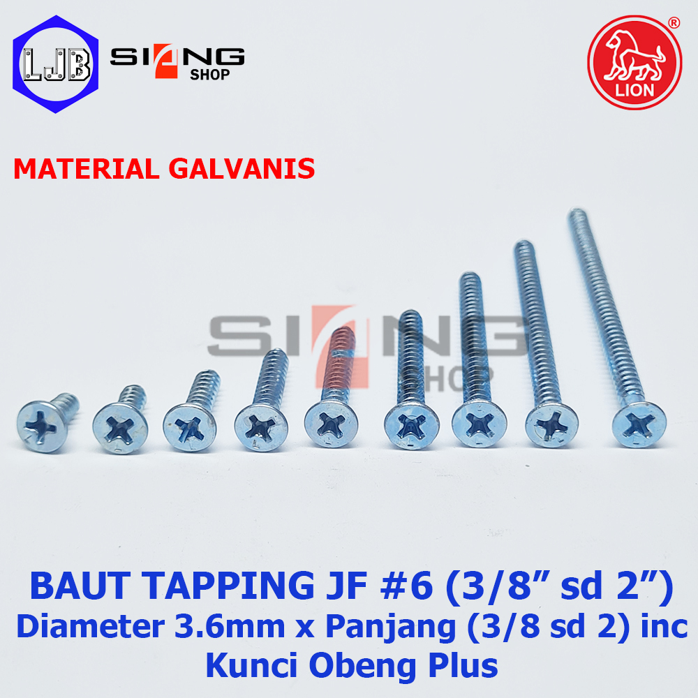 Jual Per 100bj Baut Tapping JF #6 Sekrup Tapping Galvanis LION | Shopee ...