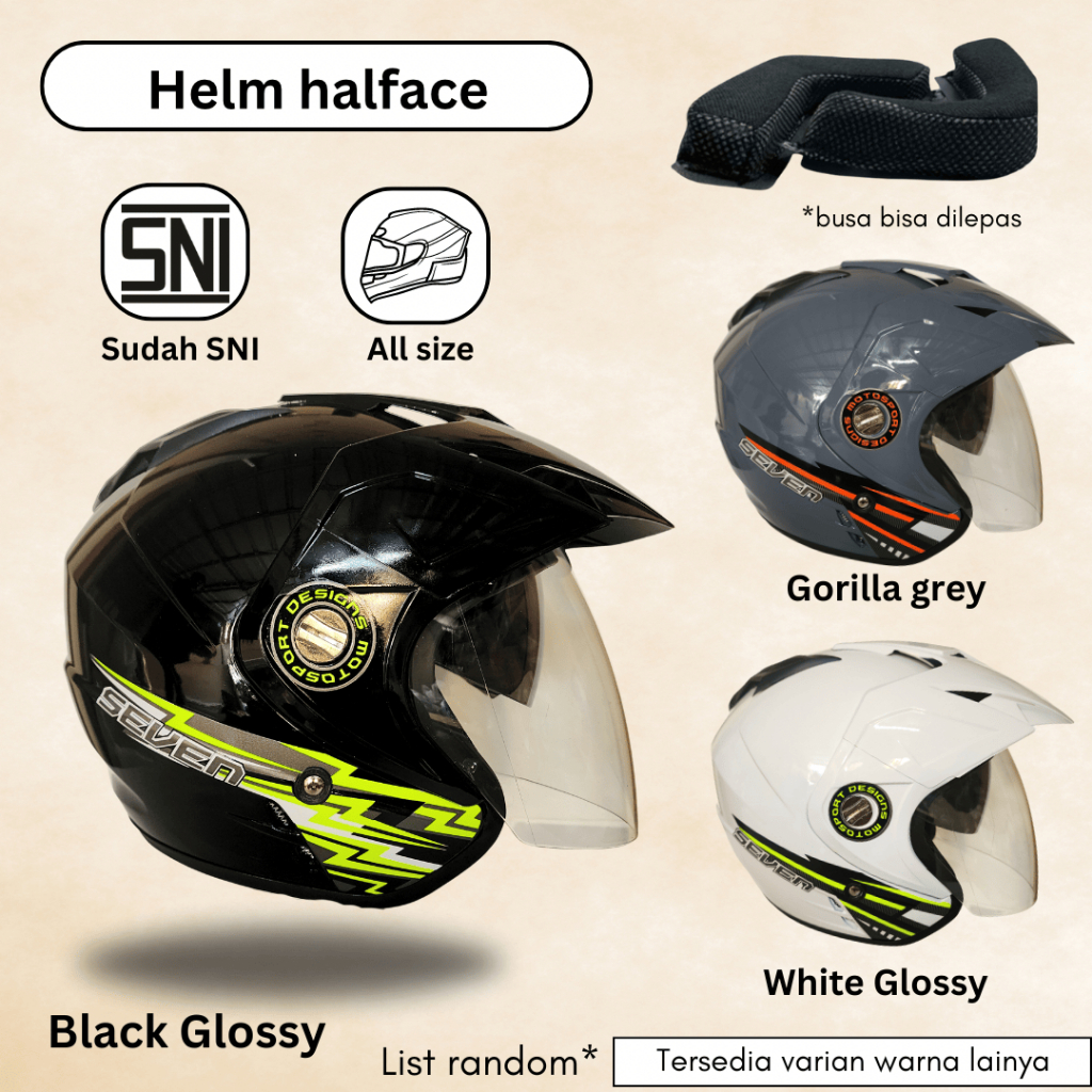 Jual Helm Half Face Pria Wanita Dewasa Motif Seven Hitam NHR By BIVI ...