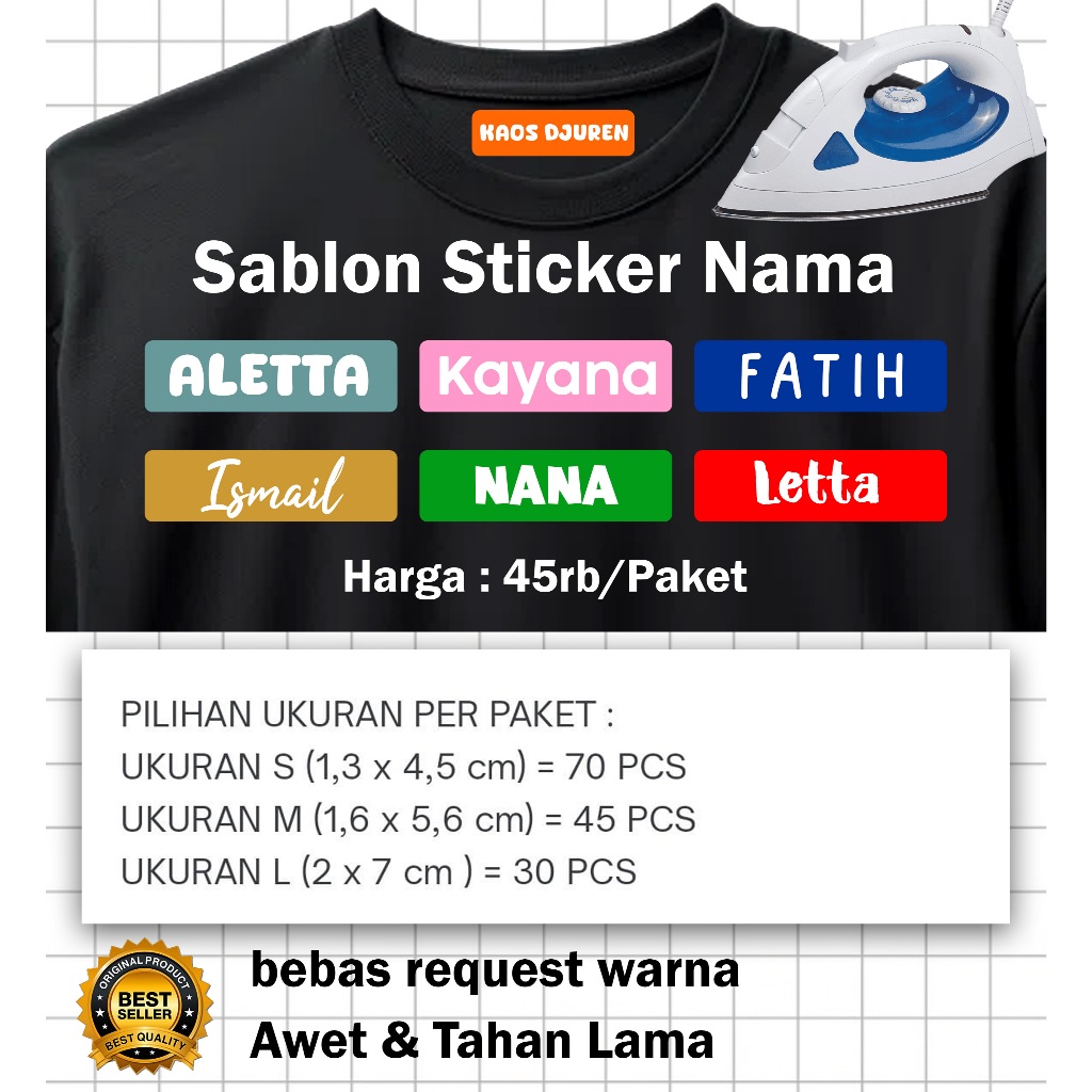 Jual Sablon Sticker Nama Printing DTF/ Stiker Kain Label Nama Baju Anak ...