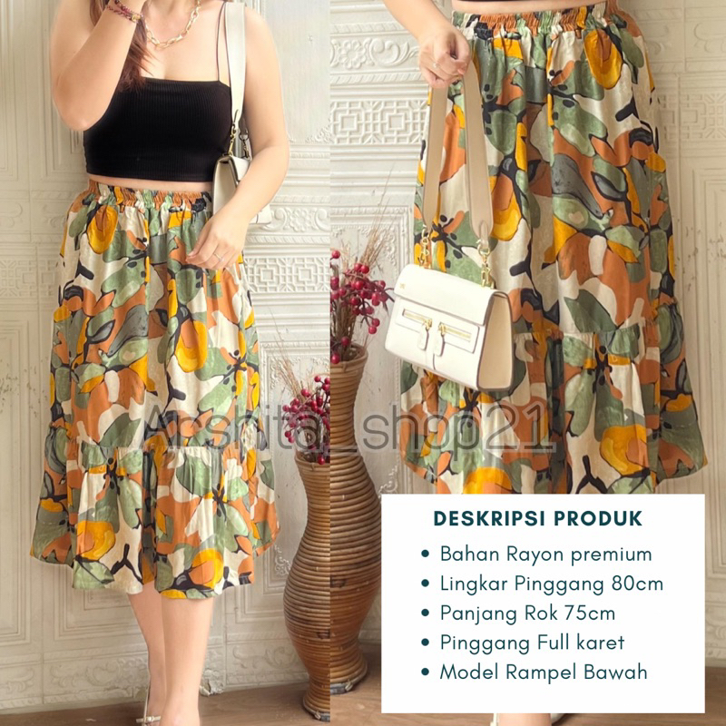 Jual ROK PREMIUM RAYON ROK PAYUNG SKIRT FULL KARET KOREAN STYLE ROK ...