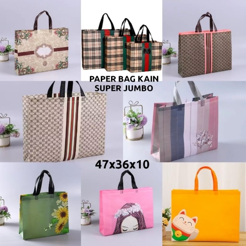 Jual TOTE BAG PAPER BAG KAIN MOTIF PREMIUM 47x36x10 CM || GOODIE BAG ...