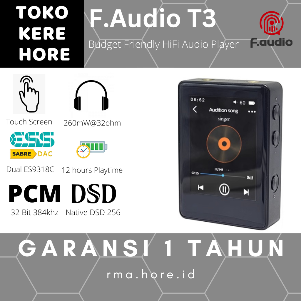 Jual F.Audio T3 DAP Touch Screen Dual ES9318C Balanced SE Output ...