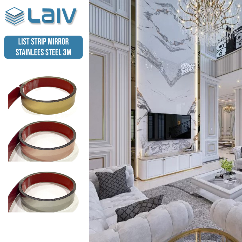 Jual LAIV List Plat Strip Mirror Stainless Steel 3m List Strip Dinding ...