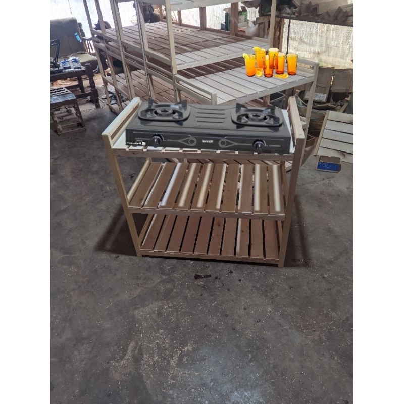 Jual rak kompor gas 2 tunku 3 susun rak serbaguna kayu | Shopee Indonesia