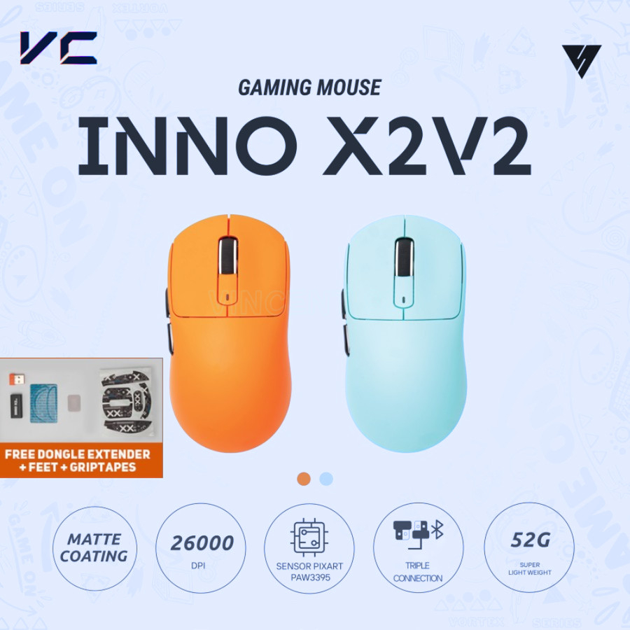 Jual VortexSeries Inno X2 V2 Super Light Wireless 1K Mouse Gaming Ergonomic Pixart Vortex Series ...