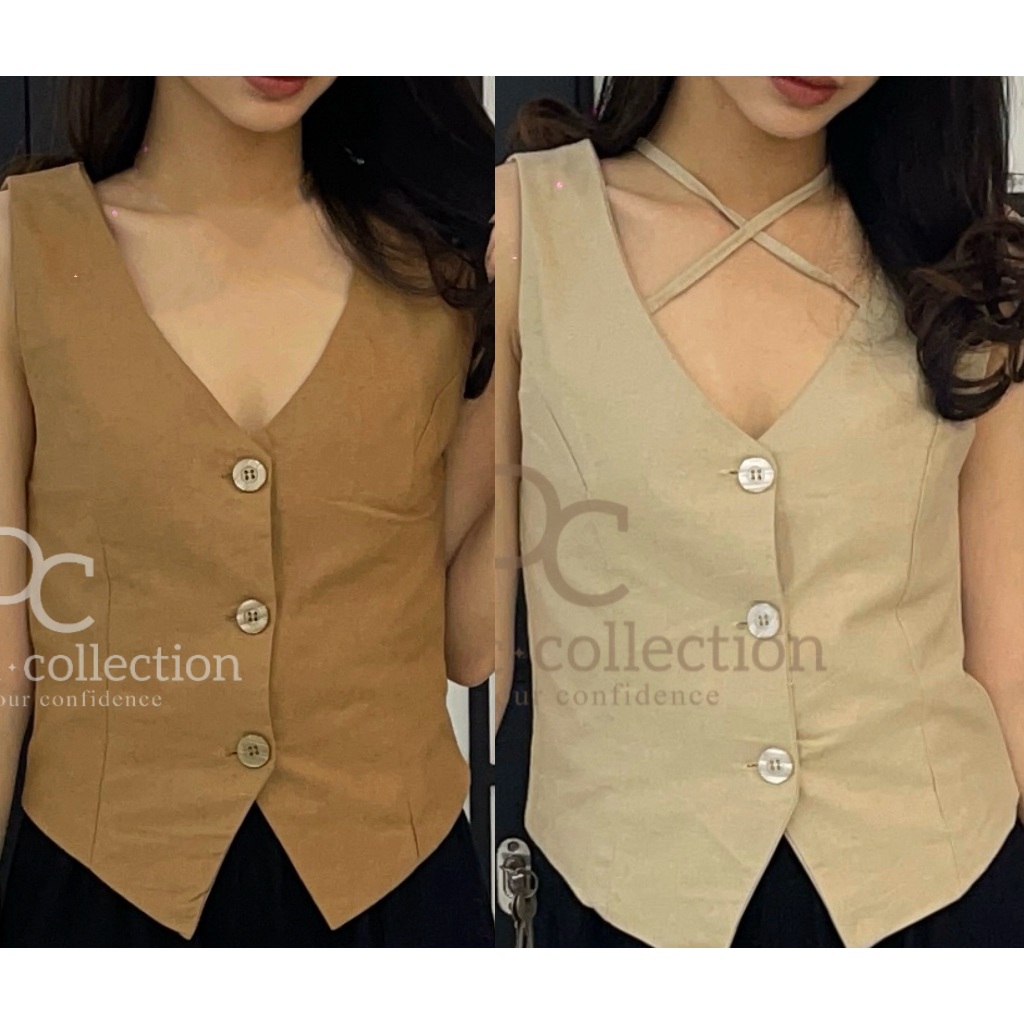 Jual Hadley Tanktop Vest Blouse V-Neck Cotton Rami - Atasan Baju Rompi ...