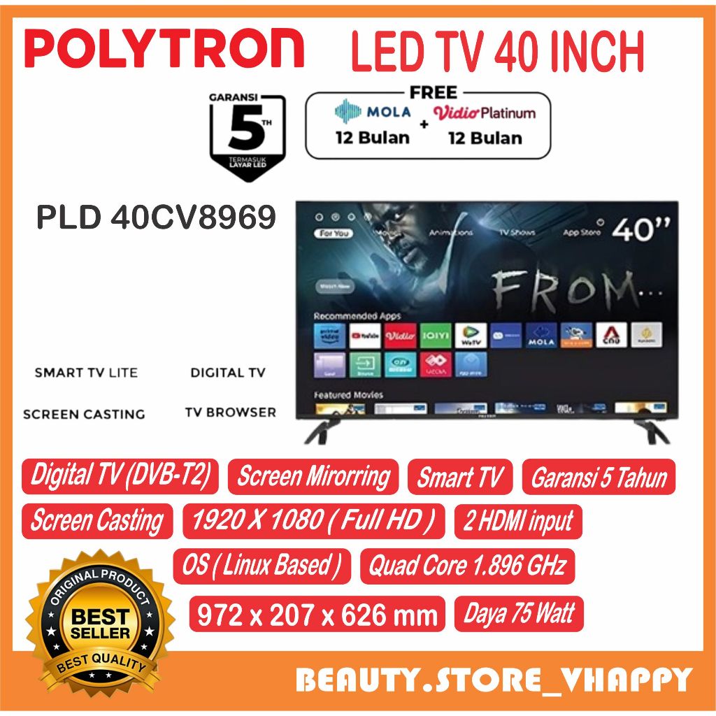 Jual LED TV Polytron 40 INCH SMART TV PLD-40CV8969 Digital Tv Full Hd Garansi Resmi | Shopee ...