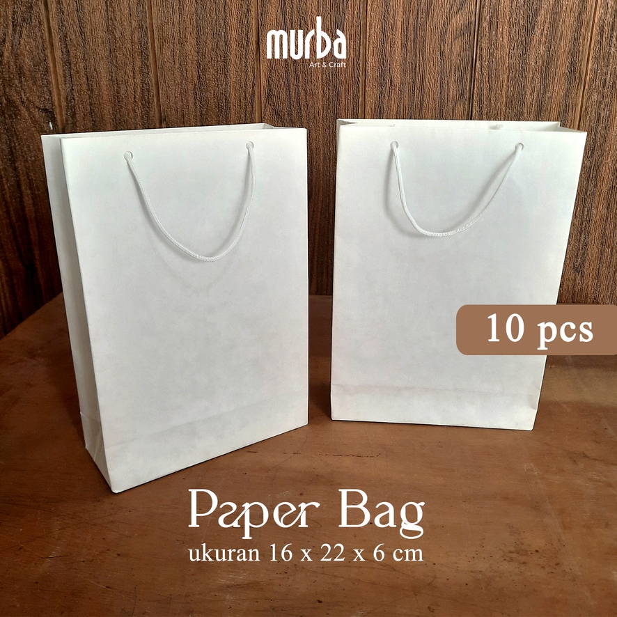 Jual (10 pcs) Paper Bag Putih Polos 16 x 22 x 6 cm (120gsm) | Tas ...