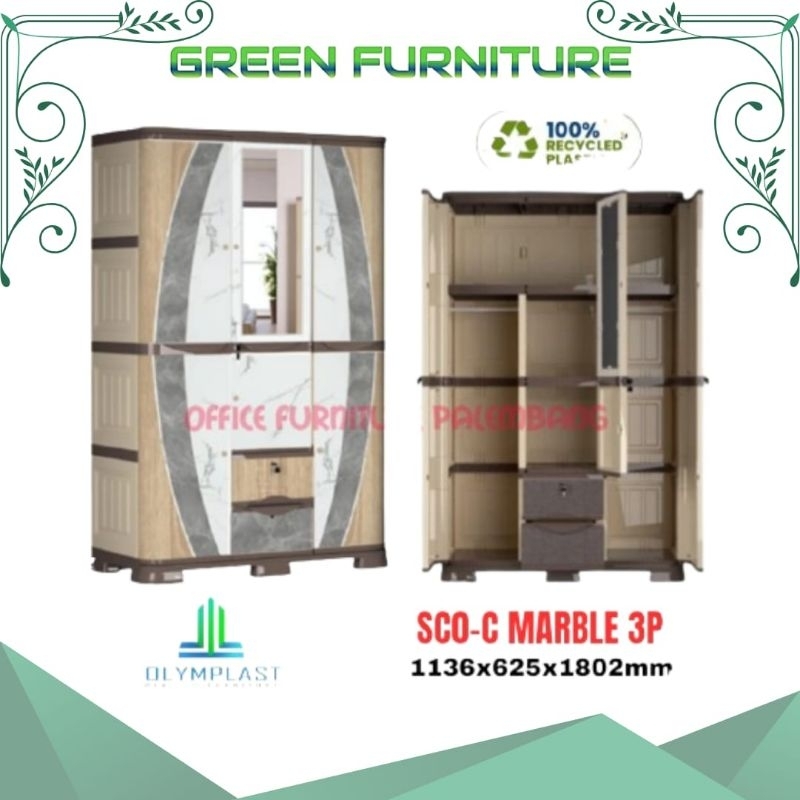 Jual Lemari Baju 3 pintu olymplast SCO C 3P Marble lemari pakaian plastik | Shopee Indonesia