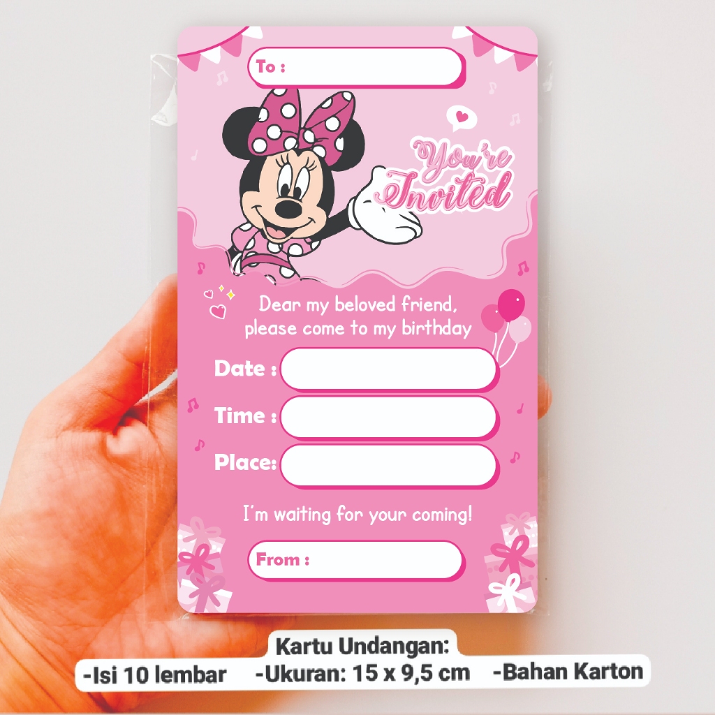 Jual KARTU UNDANGAN MINNIE MOUSE ULTAH ULANG TAHUN ISI 10 HAPPY ...