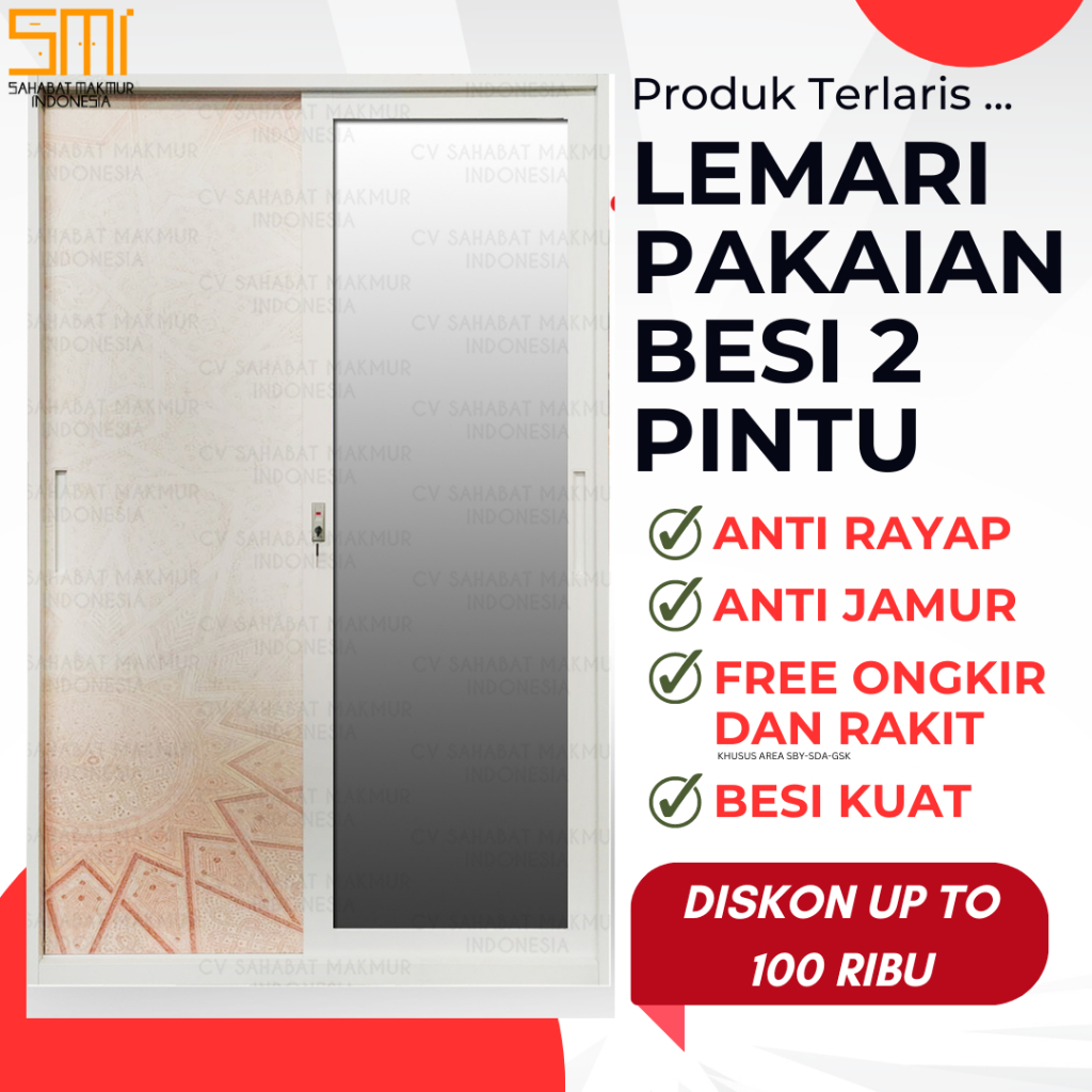 Jual Lemari Pakaian Besi 2 Pintu Sliding Door 90cm IMPORTA S02 A96 FM ...