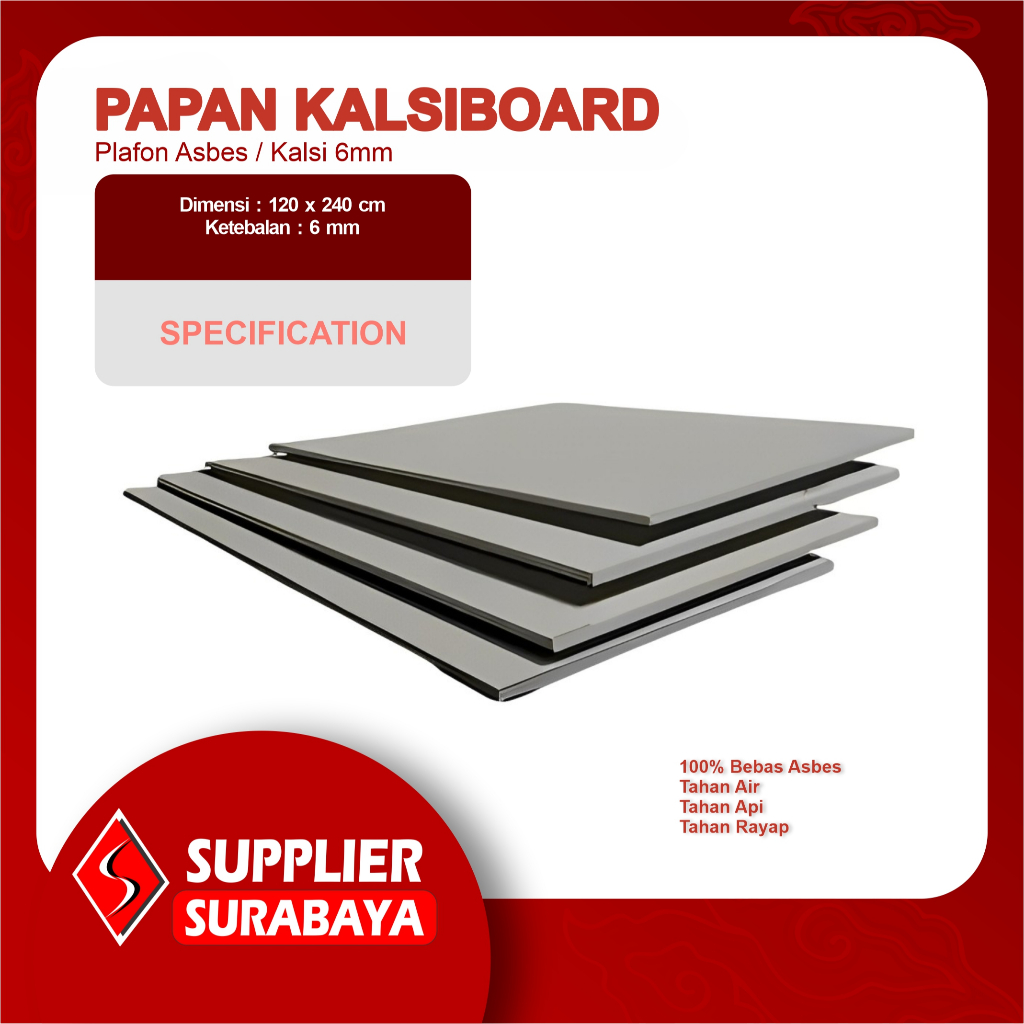 Jual Papan Kalsiboard 6mm Ukuran 120 x 240 cm Plafon Asbes / Kalsi 6mm ...