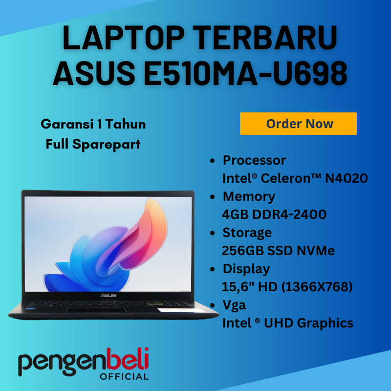 Jual Laptop sekolah Murah Asus E510MA-U698 / Intel Celeron CPU N4020 ...