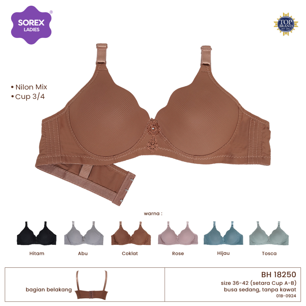 Jual Sorex Bra Tanpa Kawat Busa Kait 3 Setara Cup A-B Cup 3/4 Nilon Mix ...