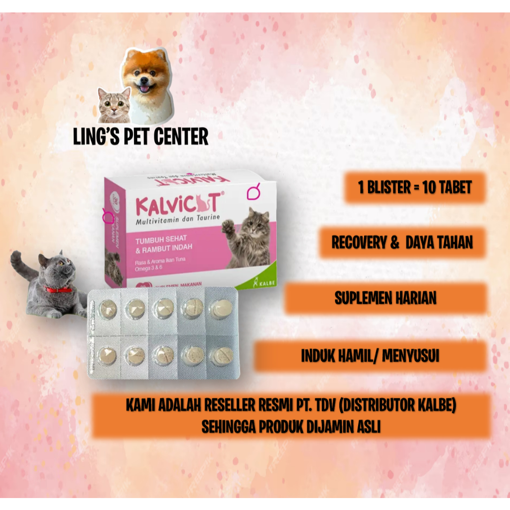 Jual Kalvicat Tablet Multivitamin Kucing 1 blister 10 tablet - Original ...