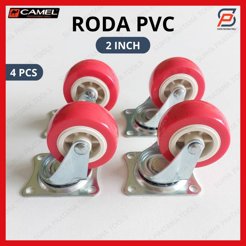 Jual Roda Etalase PVC 2 Inch 1 Set 4 Pcs Roda Caster Gepeng Merah Hidup ...