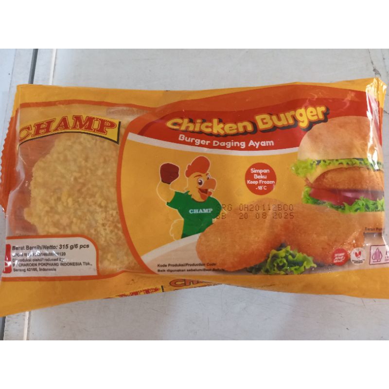Jual Champ chiken burger ayam isi6pcs 315gr | Shopee Indonesia