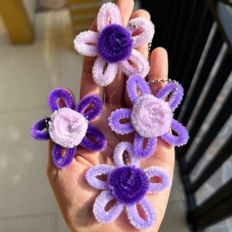 Jual sienna flower pipe cleaner keychain | ganci mini kawat bulu 5 cm ...