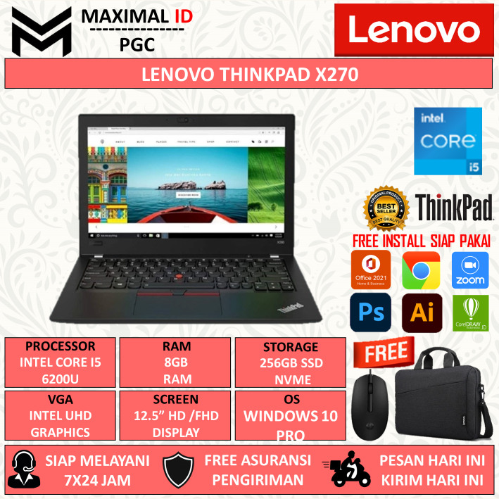 Jual LAPTOP LENOVO THINKPAD X270 INTEL I5 6200U RAM 8GB 256GB SSD WIN10 ...