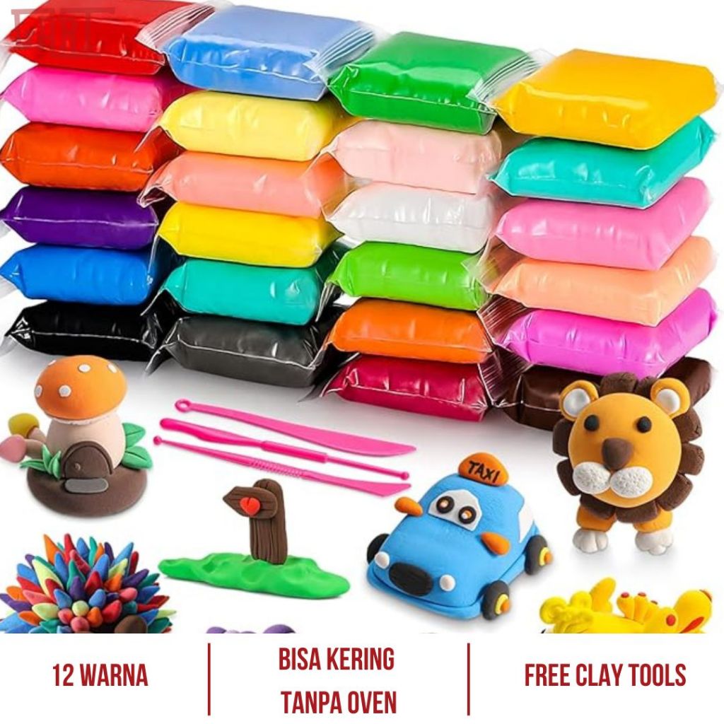 Jual TANAH LIAT WARNA UNTUK MAINAN ANAK - Polymer Clay 12 Warna Free Tools - Slime Edukatif ...