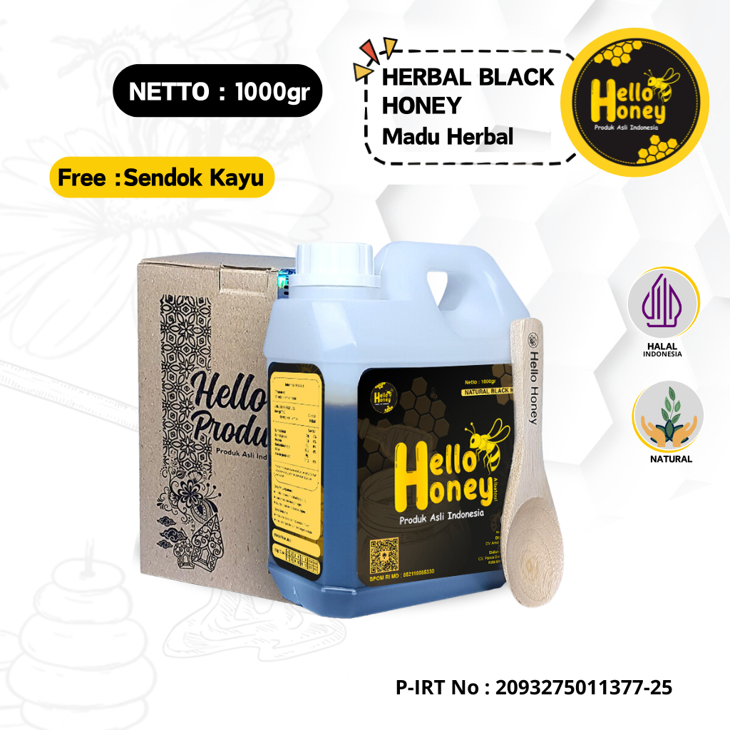 Jual Hello Honey - Madu Hitam Pahit Herbal Asli 1 KG - Herbal Black ...