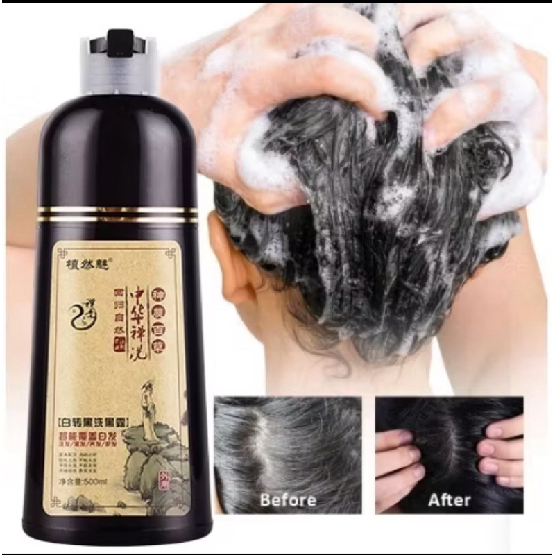 Jual Shampoo Penghitam Herbal Pewarna Rambut Uban Menjadi Hitam 500ml ...