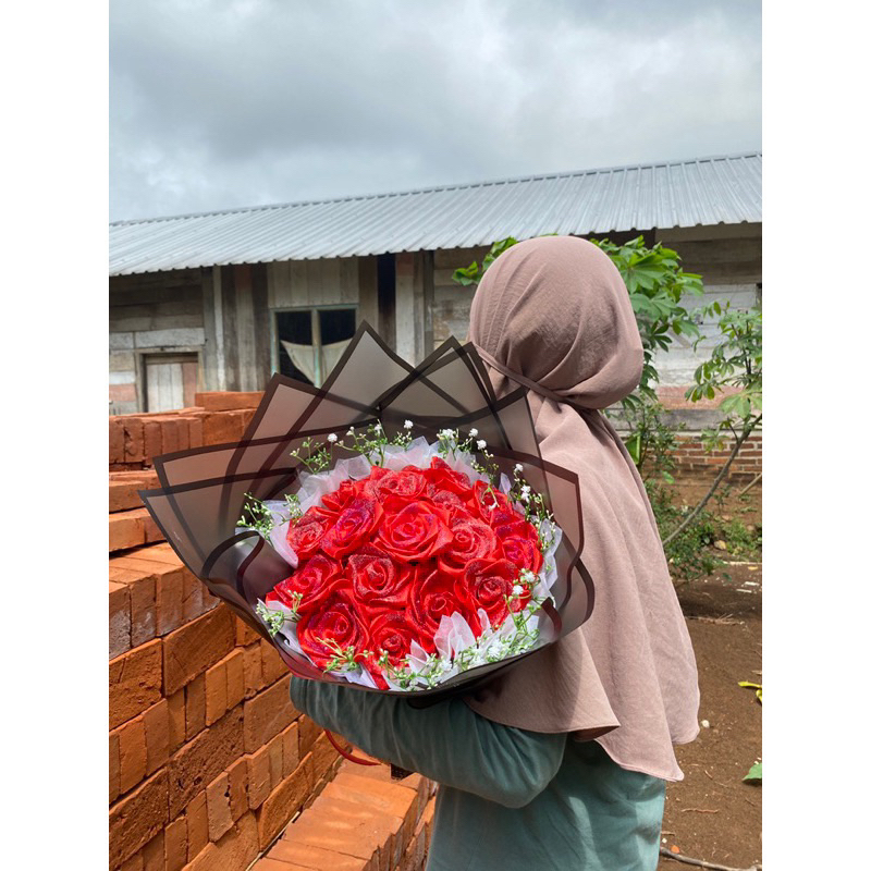 Jual buket bunga satin glitter bisa request | Shopee Indonesia