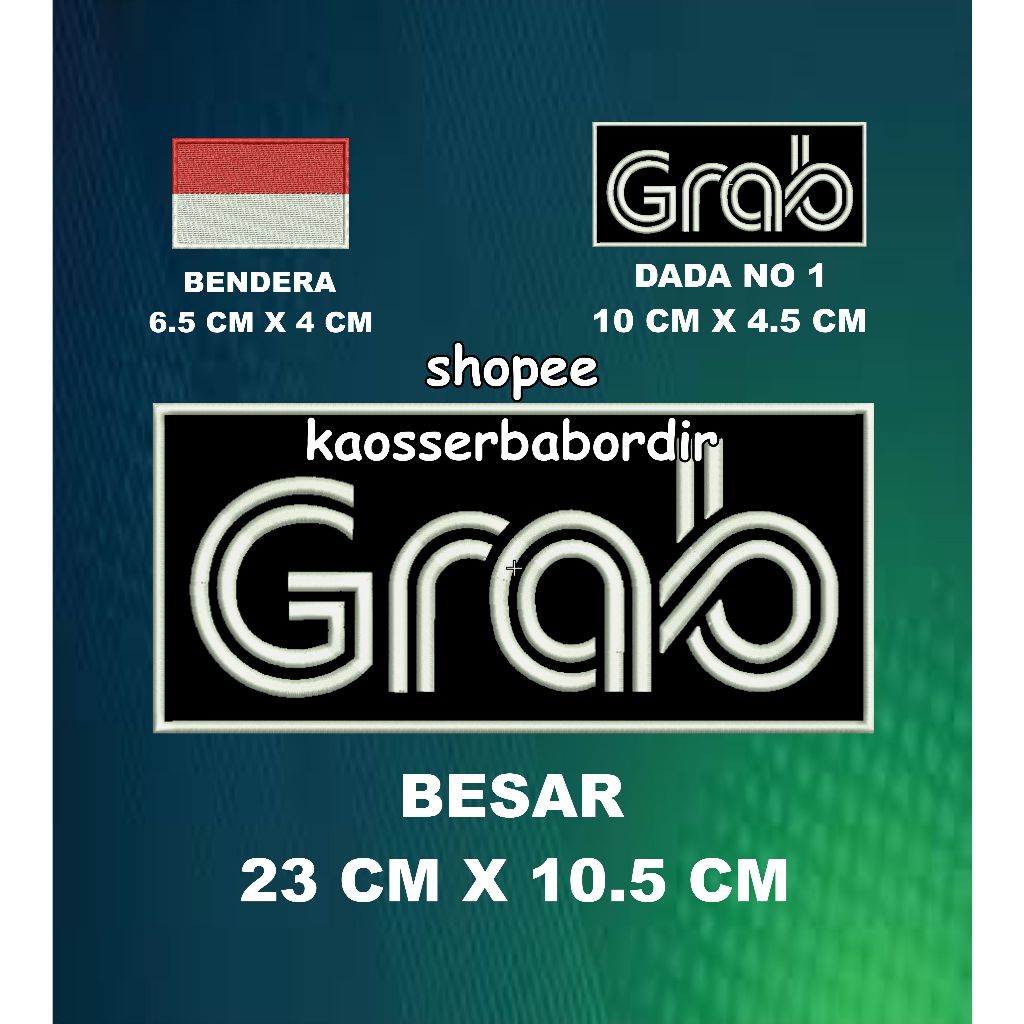 Jual Emblem Grab 1 Paket Lengkap Dasar Hitam Bordir Komputer Logo Grab ...